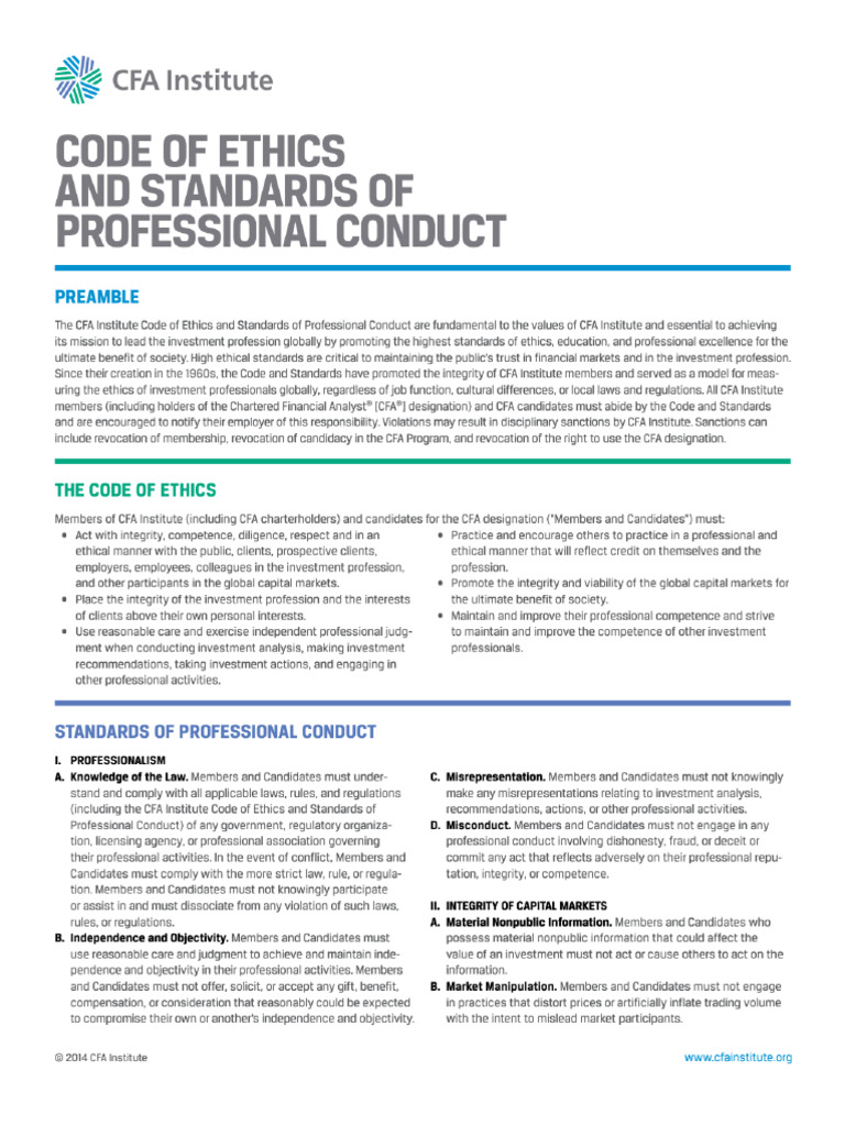 Code of Ethics Standards Professional Conduct | PDF