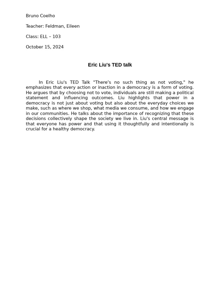 Eric Liu's TED Talk on Voting Power | PDF