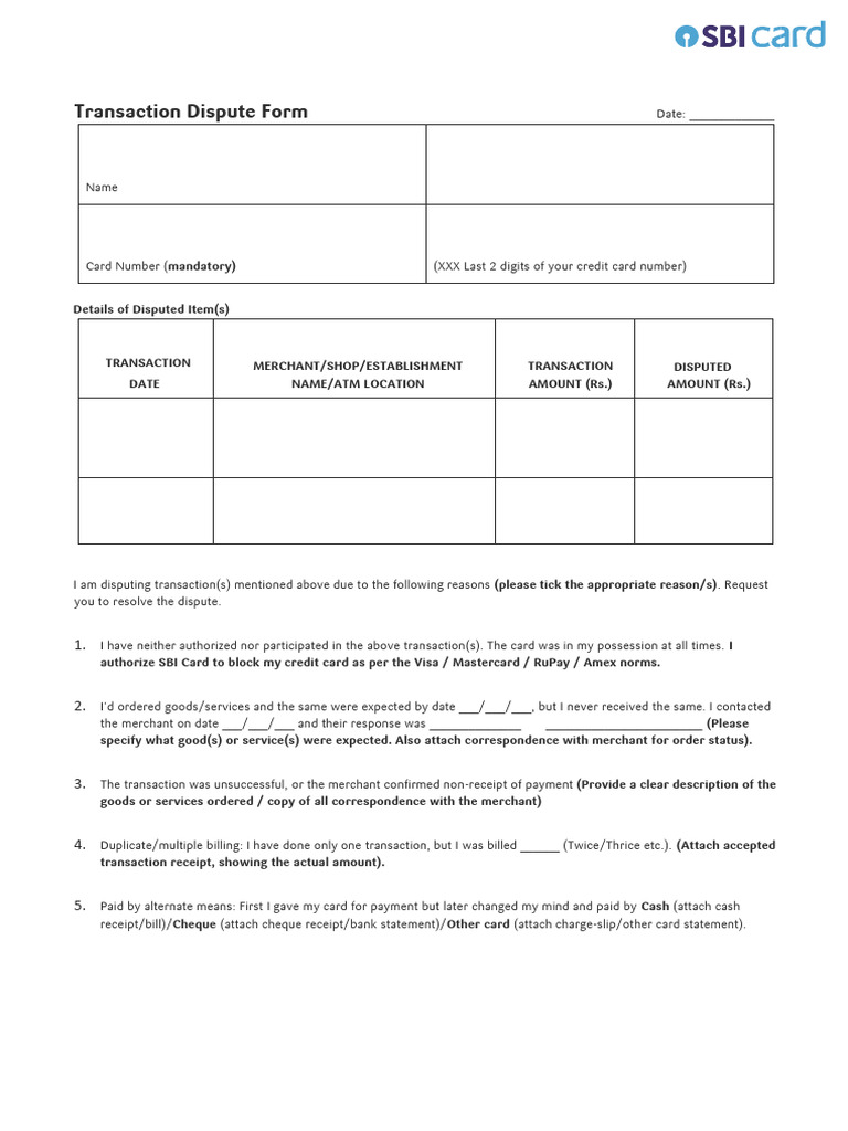 Transaction Dispute Forms | PDF | Credit Card | Payments