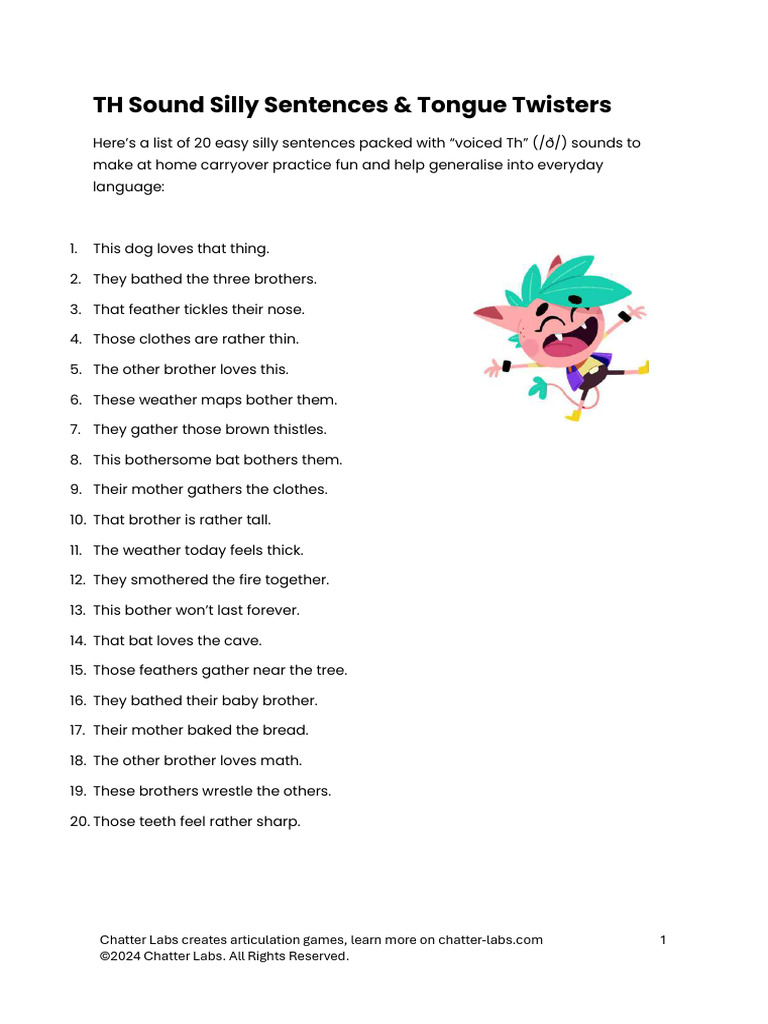 TH Sound Tongue Twisters for Kids | PDF