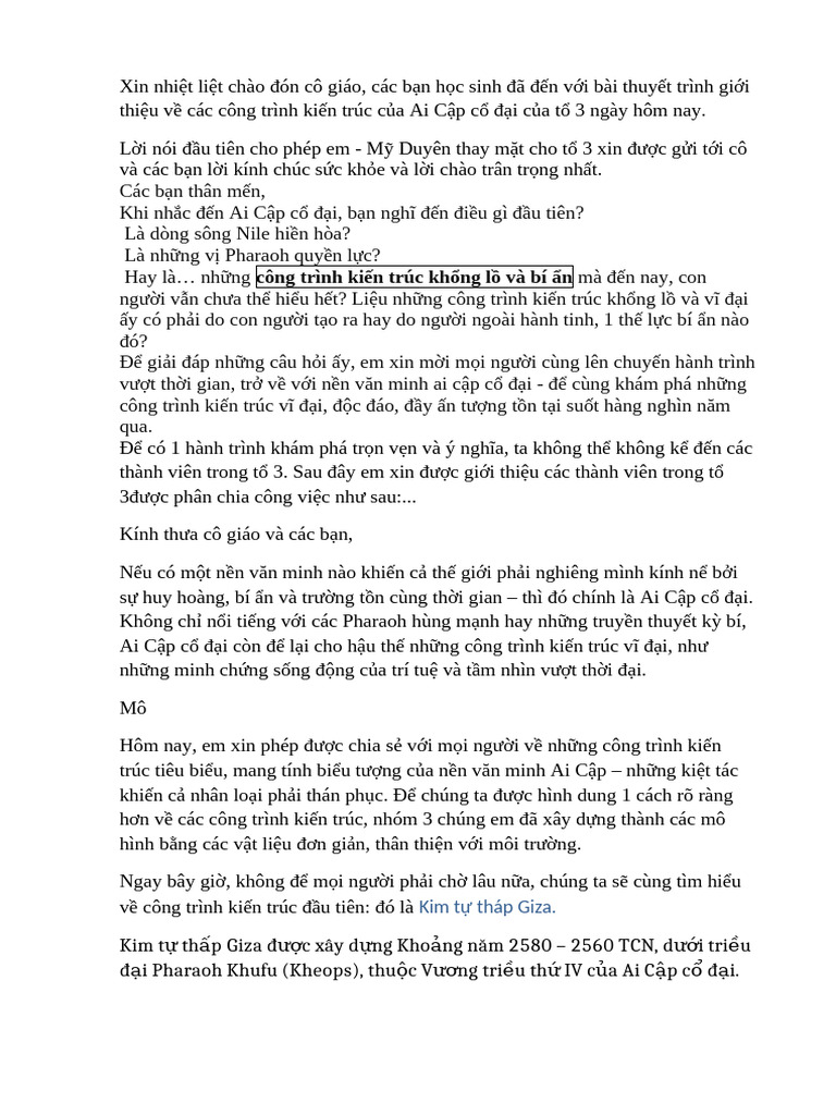 Thuyet Trinh Lich Su Cong Trinh Ktruc Ai Cap Lop 10 | PDF