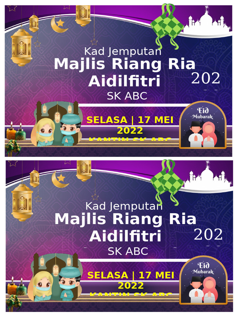 Kad Jemputan Sambutan Hari Raya Aidilfitri 2022 - Cikgu Diana | PDF