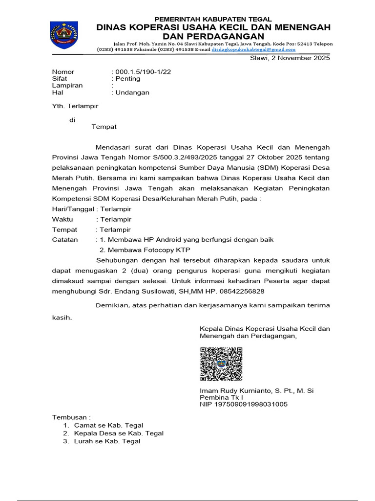 Tembusan Undangan Diklat KDMP Dekon | PDF