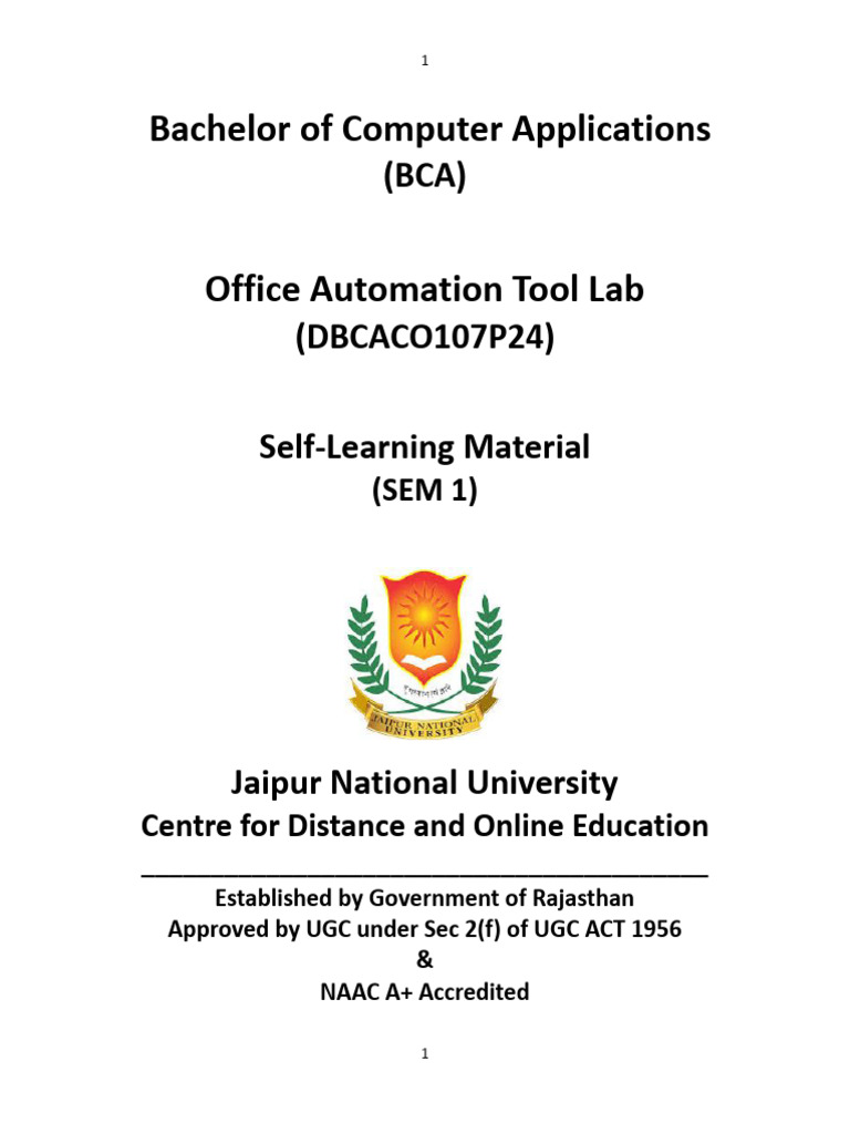 Office Automation Lab: BCA Self-Learning Guide | PDF | Microsoft Excel ...