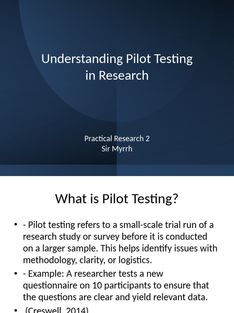 Pilot Testing Presentation | PDF | Survey Methodology | Psychology