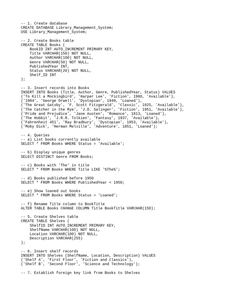 Library Management System SQL Guide | PDF