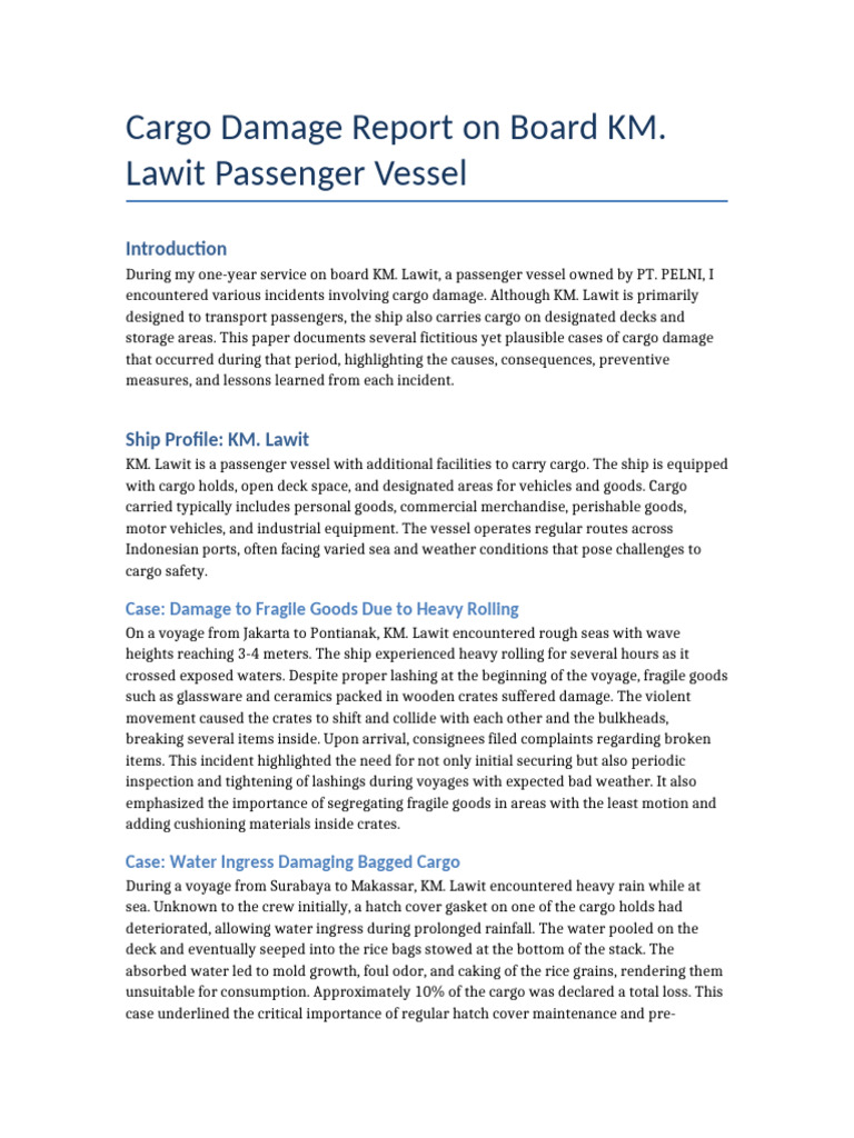 Cargo Damage Insights from KM. Lawit | PDF | Cargo | Ships