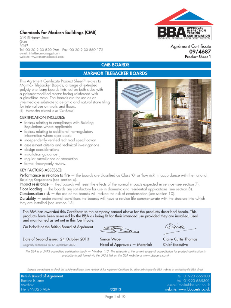 BBA Certificate Marmox Board | PDF | Tile | Wall