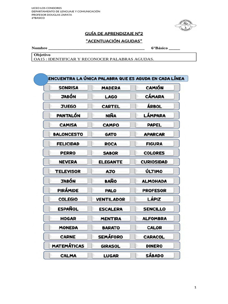 GUIA N°2 Acentuación Agudas | PDF