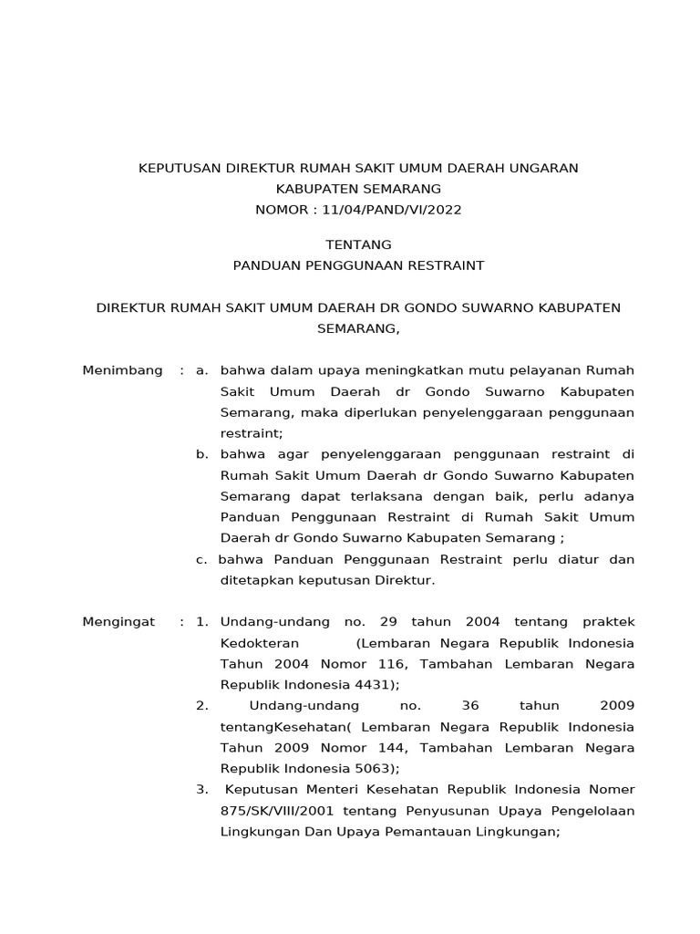 SK Panduan Penggunaan Restraint - Docx Edit | PDF