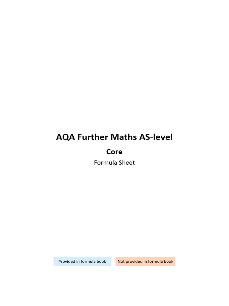 AQA Further Maths AS-Level Formula Sheet | PDF | Complex Number ...