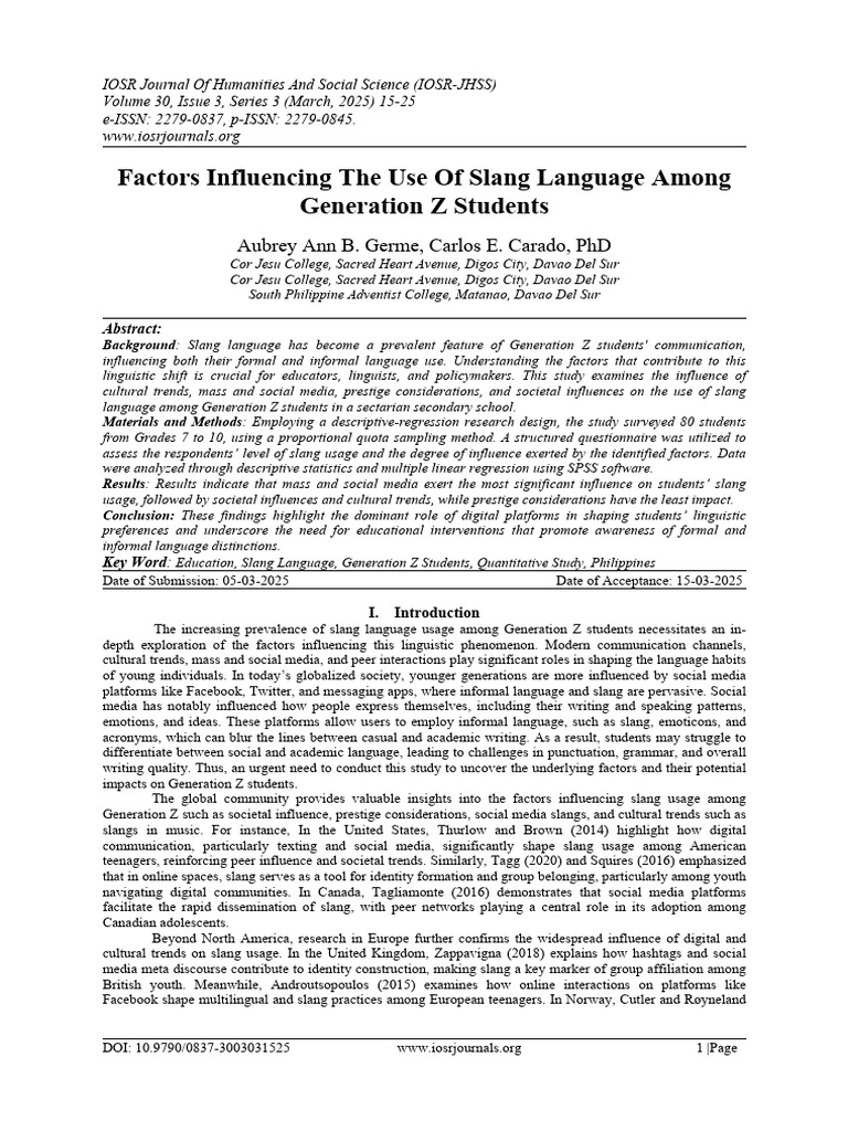 Influences on Gen Z Slang Usage | PDF | Slang | Sociolinguistics