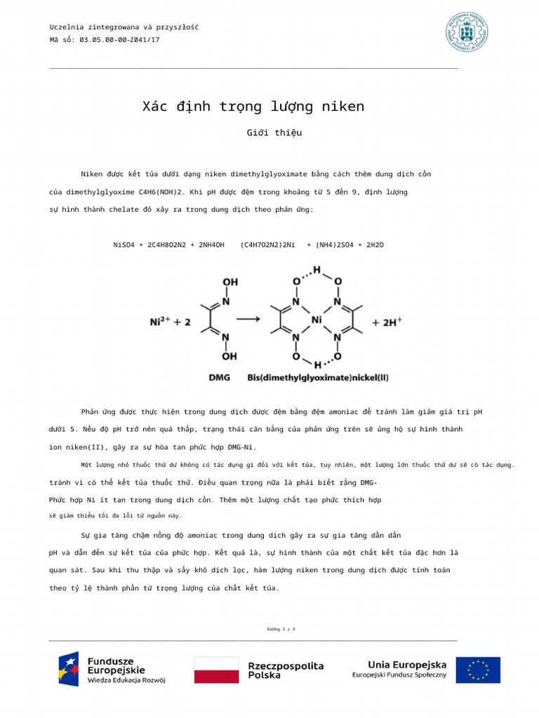 DESCRIPTION Gravimetric Determination of Nickel | PDF