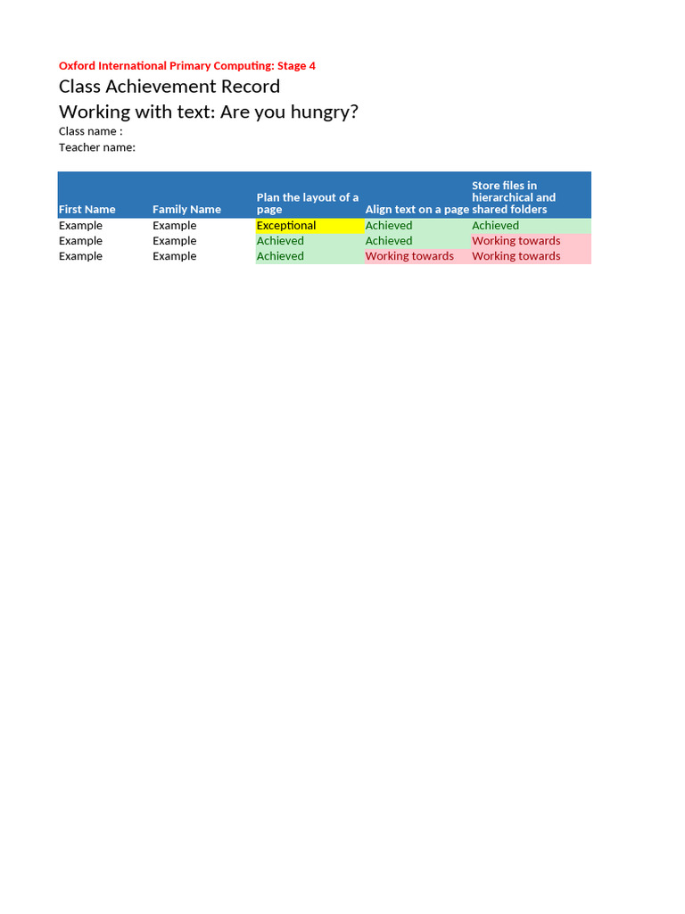 Achievement Record Text Stage 4 | PDF