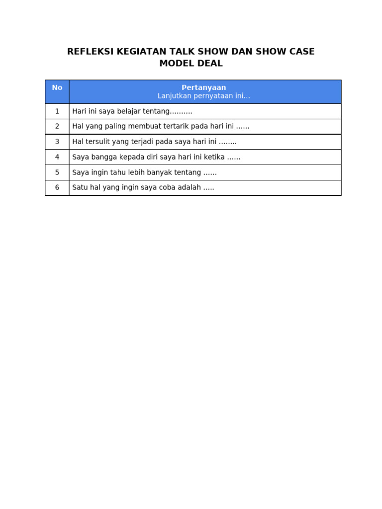 Refleksi Model DEAL KEgiatan Hari Ke 3 | PDF