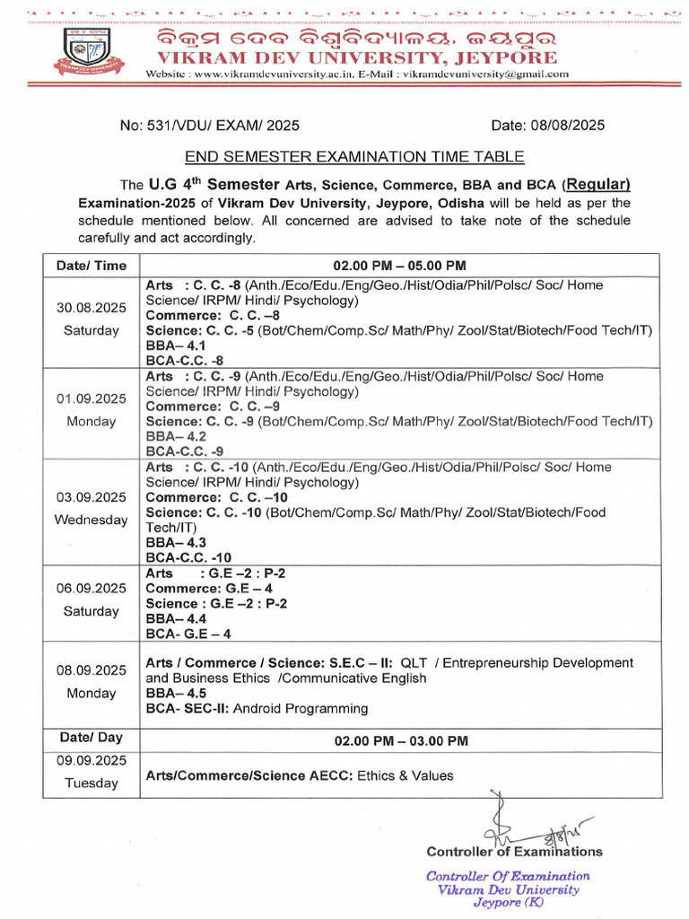 4th Sem Regular Theory Exam Schedule-2025 | PDF