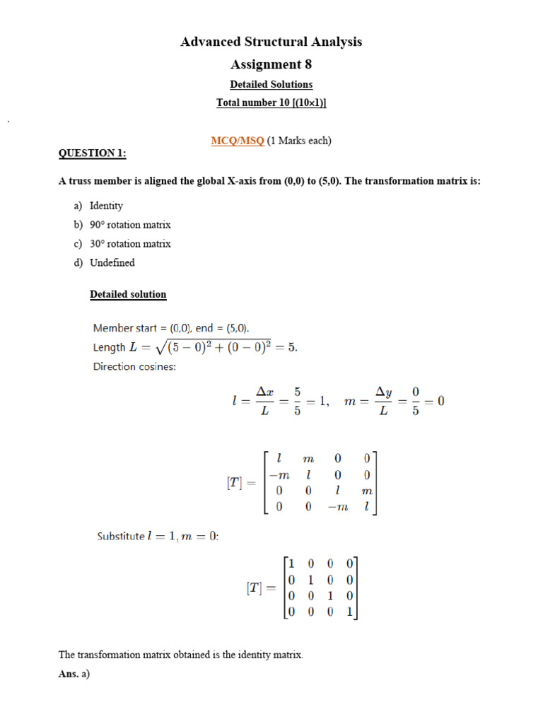 Advanced Structural Analysis Solutions | PDF | Stiffness | Mathematical ...