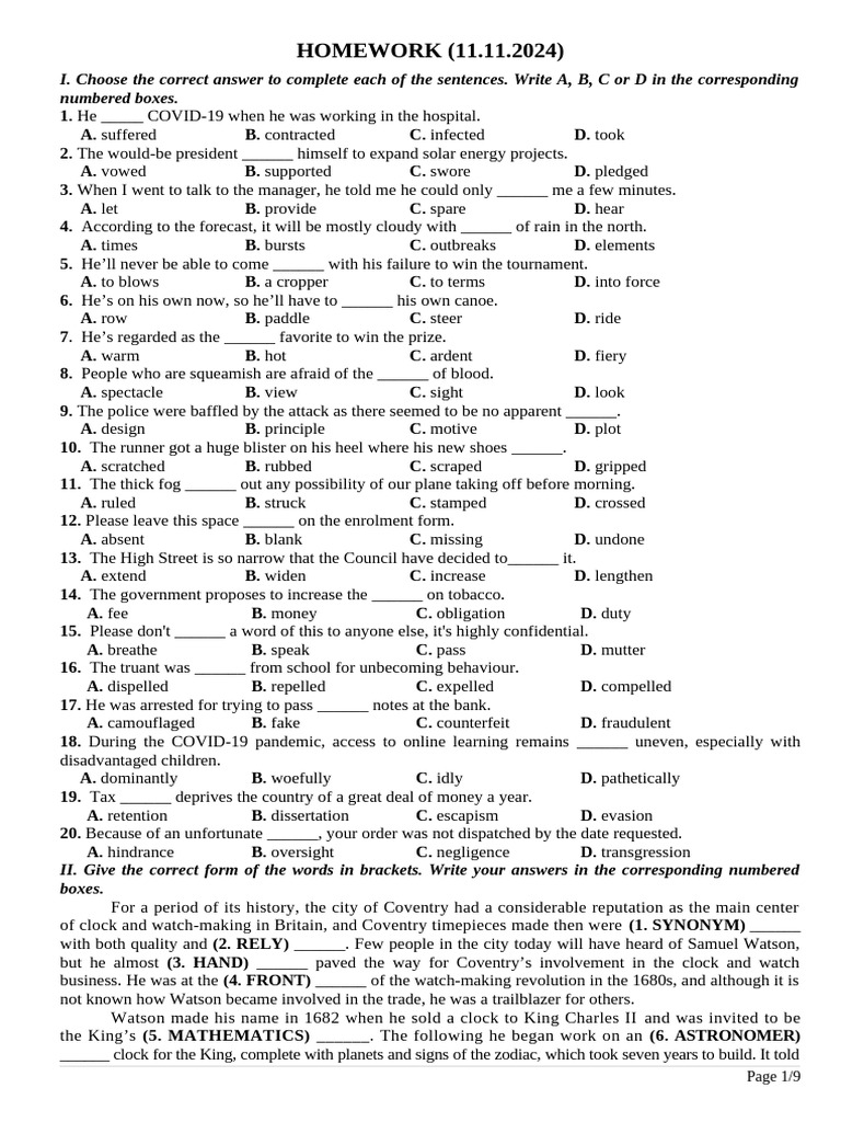 English Homework: Vocabulary & Grammar Exercises | PDF | Honey | Beehive
