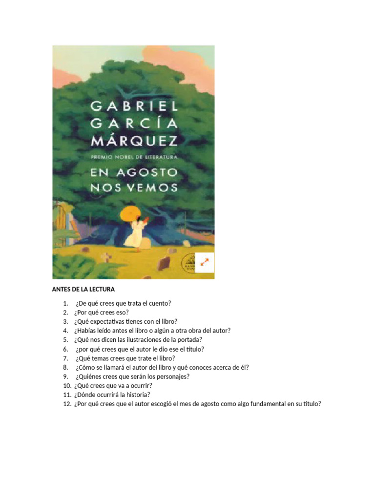 Antes de La Lectura en Agosto Nos Vemos | PDF
