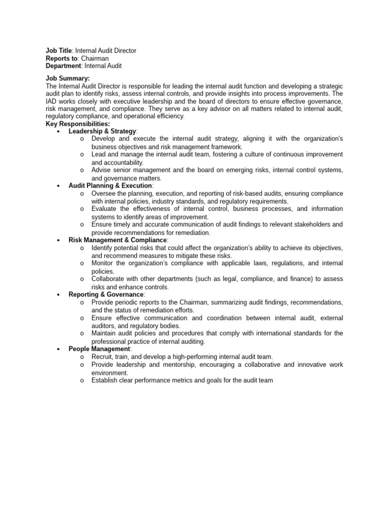 Auditor Job Description | PDF | Internal Audit | Audit