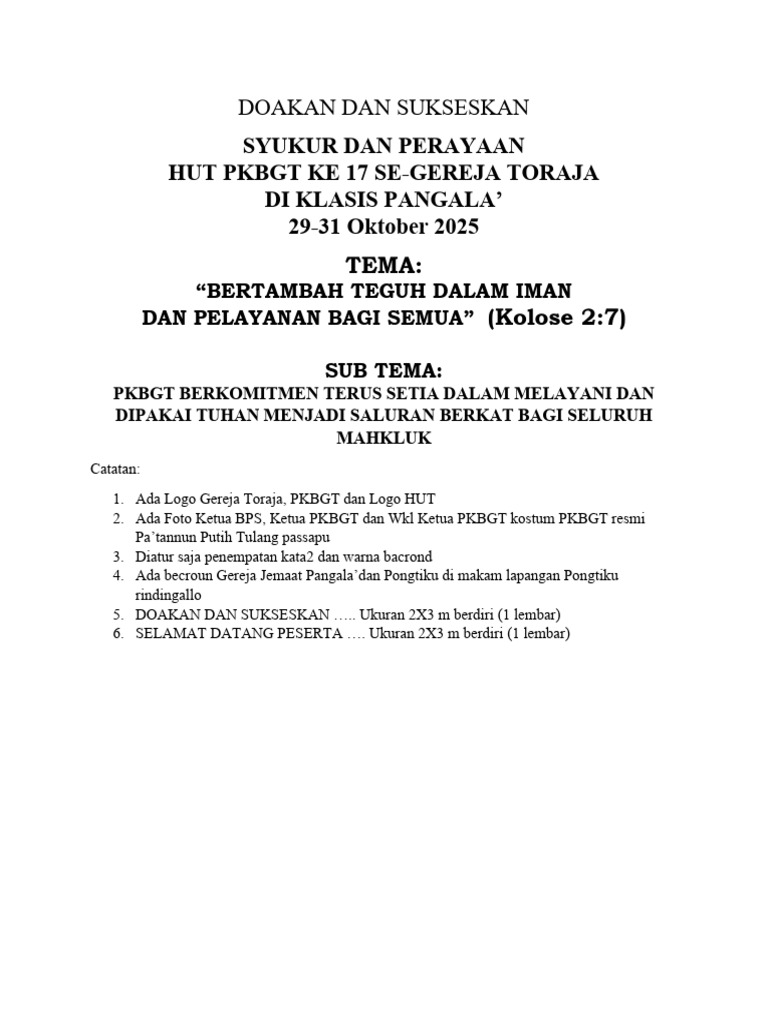 HUT PKBGT Ke-17: Perayaan Iman dan Pelayanan | PDF