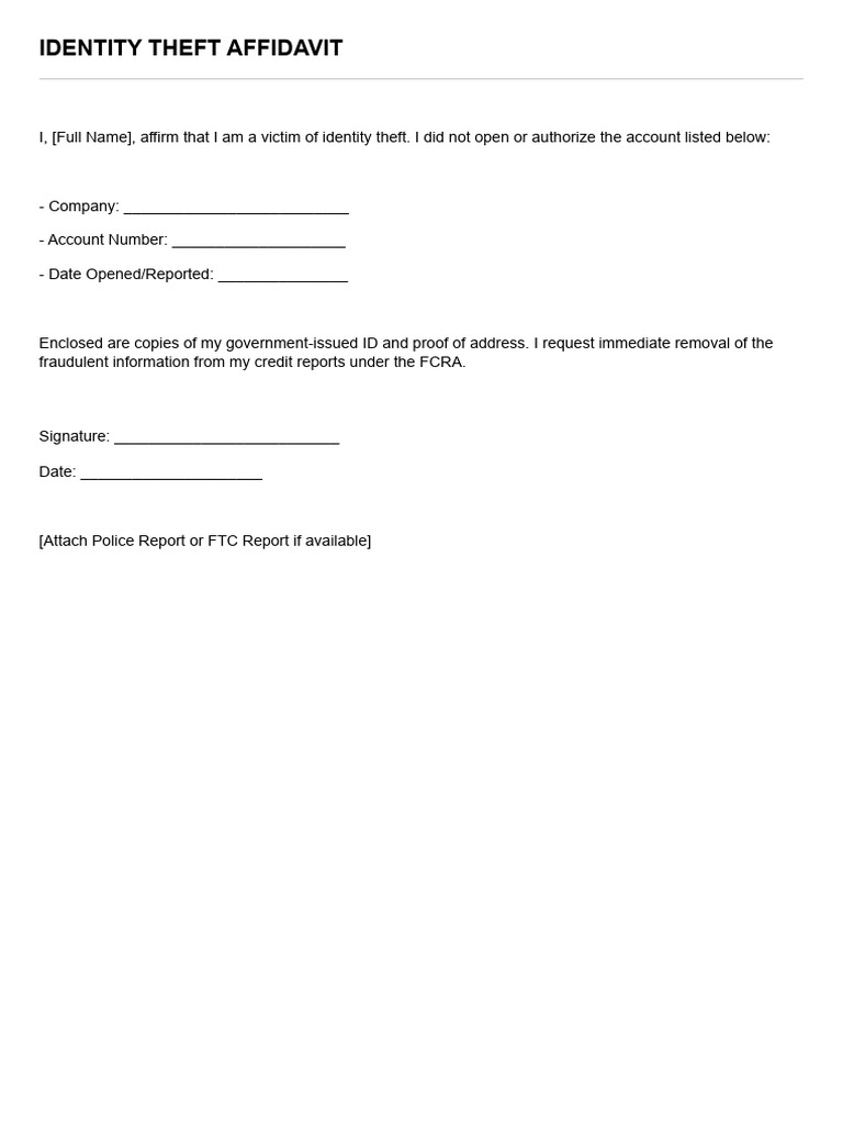 Identity Theft Affidavit | PDF