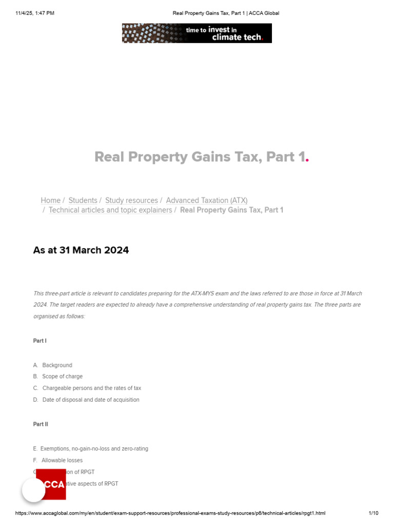 Real Property Gains Tax, Part 1 - ACCA Global | PDF | Taxes | Capital ...
