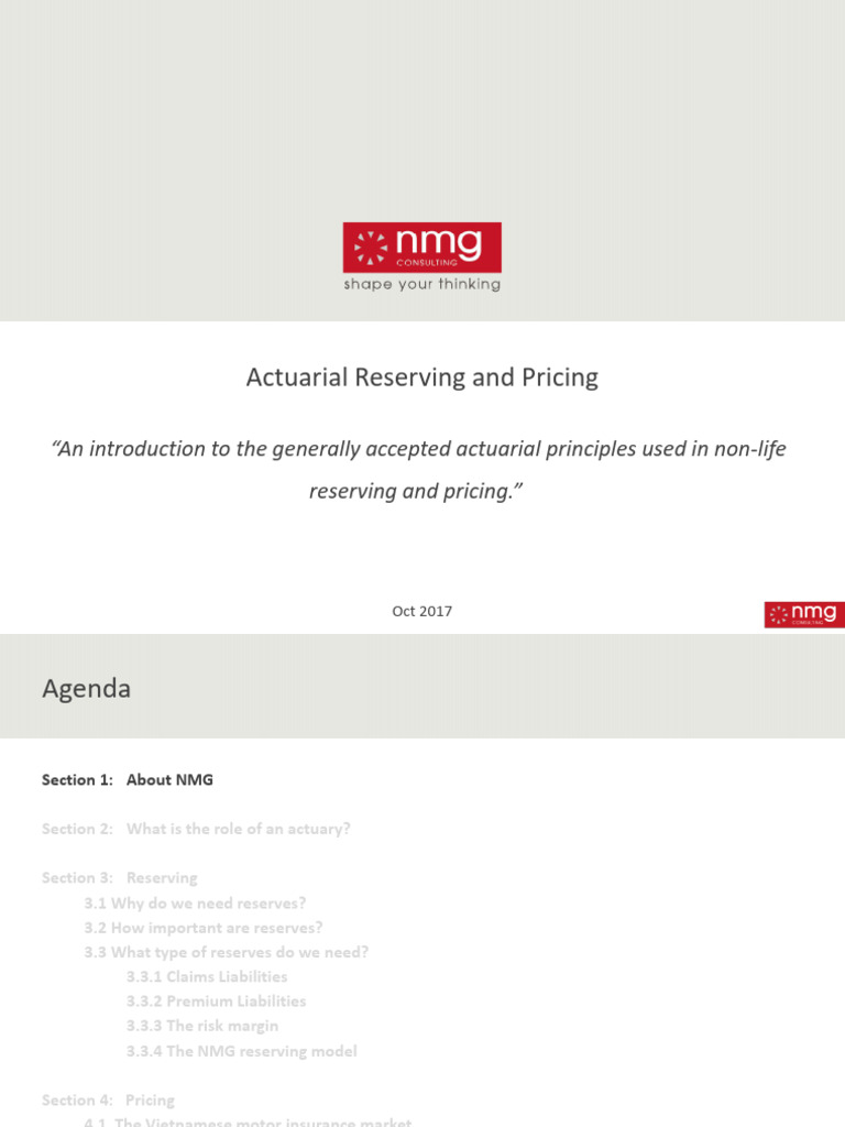 Actuarial Principles in Pricing & Reserving | PDF | Insurance ...