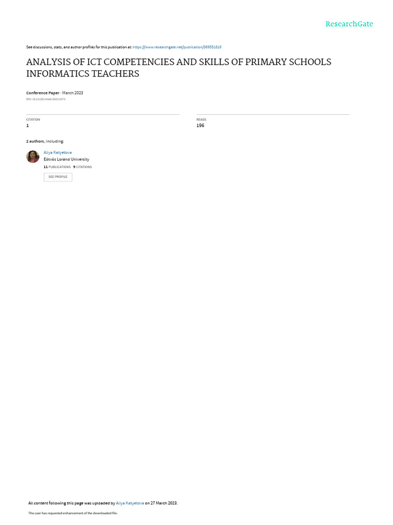 Analysis of Ict Competencies and Skills of Primary Schools Informatics ...