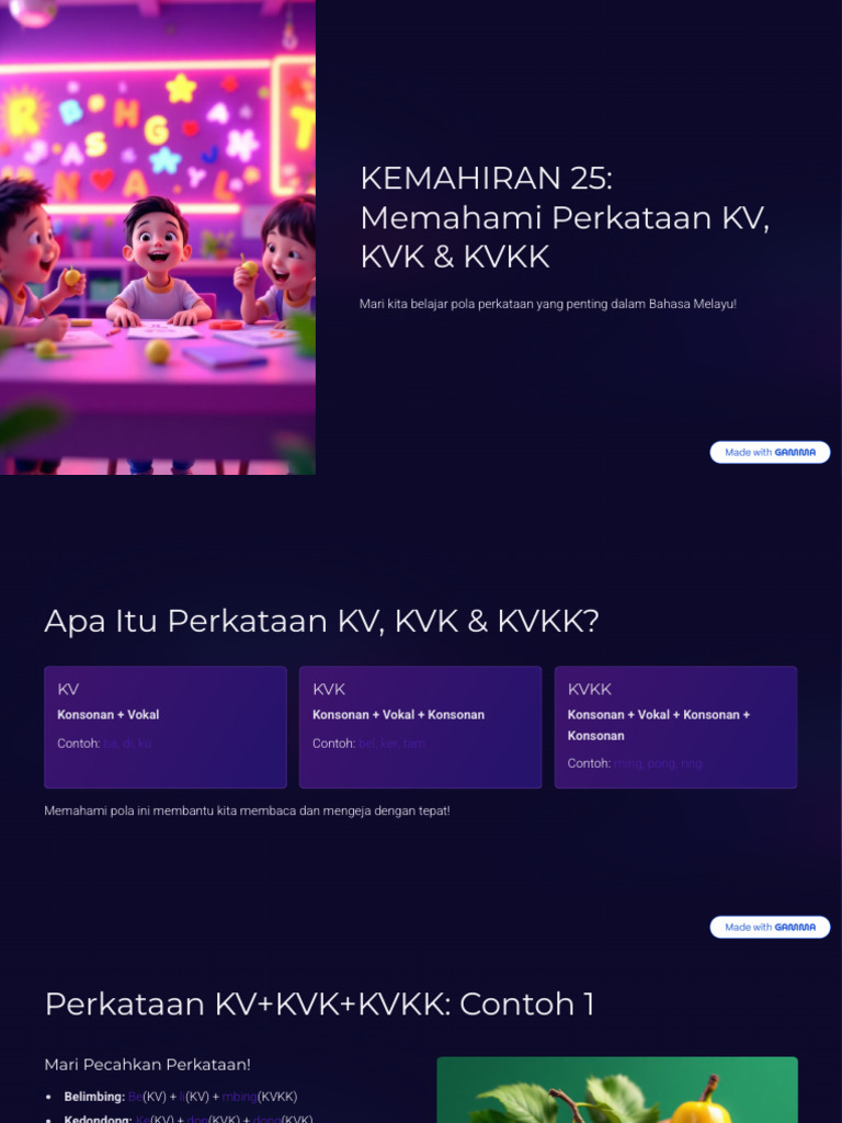 Pola Perkataan KV, KVK & KVKK dalam Melayu | PDF