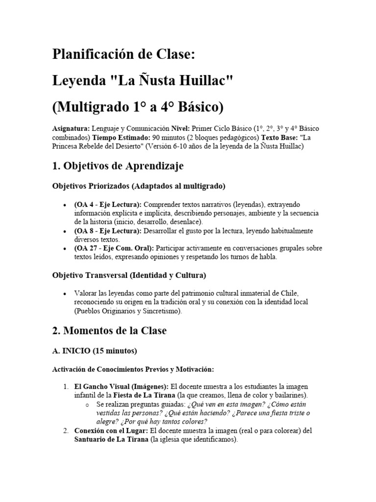 Planificacion Clase Lenguaje Multigrado | PDF