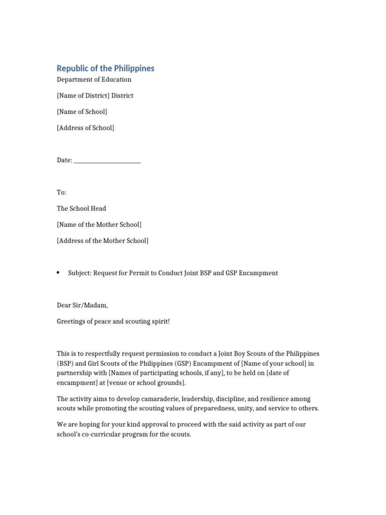 Permit Letter Joint BSP GSP Encampment | PDF