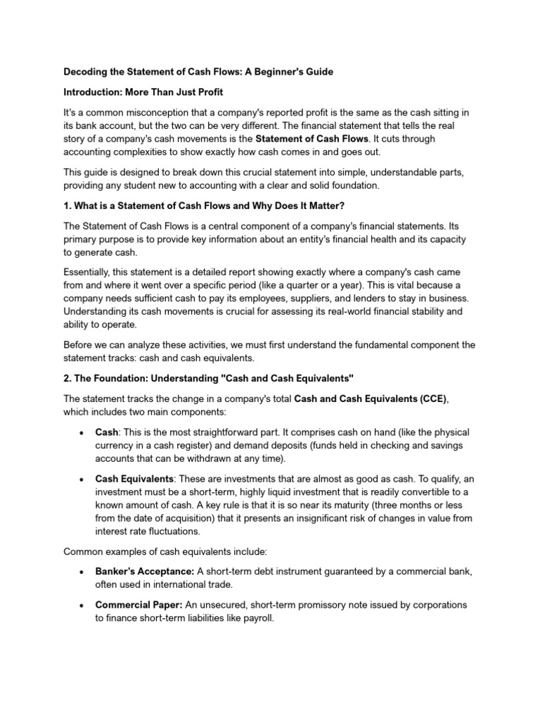 Understanding Cash Flow Statements | PDF | Money Market | Debt