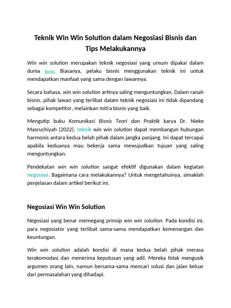 Teknik Negosiasi Win-Win dalam Bisnis | PDF