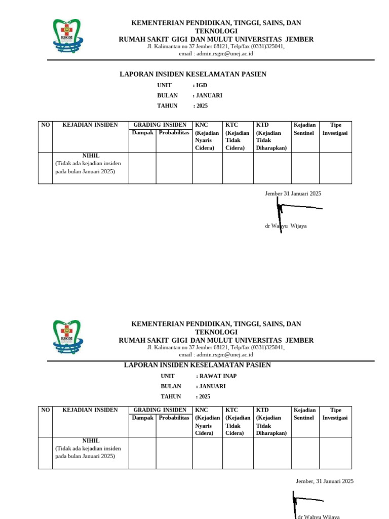 Laporan Insiden Keselamatan Pasien 2025 | PDF