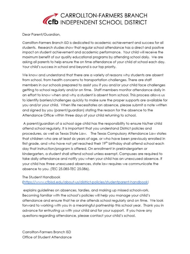 Attendance Officer Parent Letter | PDF | Juventud | Instituciones sociales