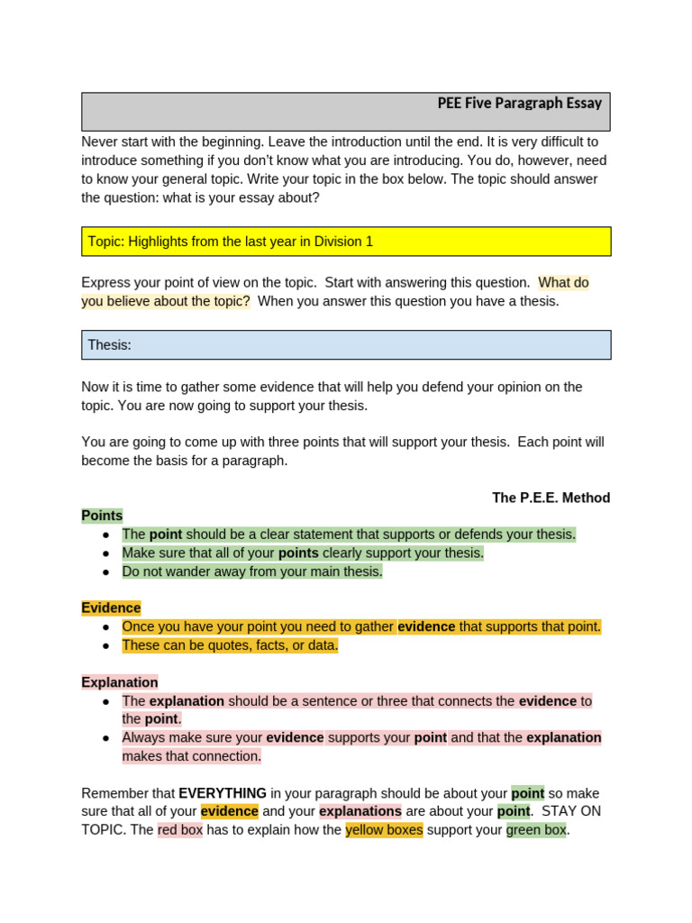 Five Paragraph Essay Structure | PDF | Essays | Evidence