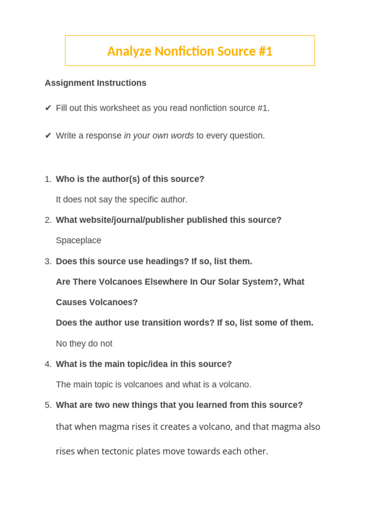 Analyze Nonfiction Source #1 | PDF | Volcano | Chess