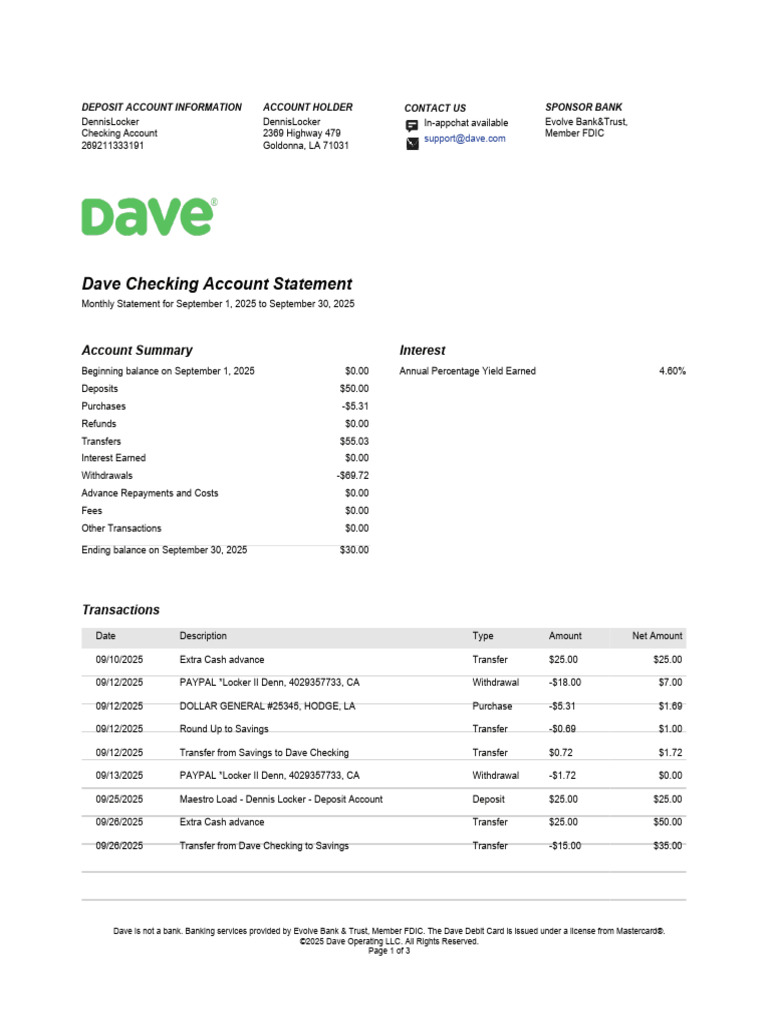 Dave Bank Statement | PDF | Transaction Account | Banks