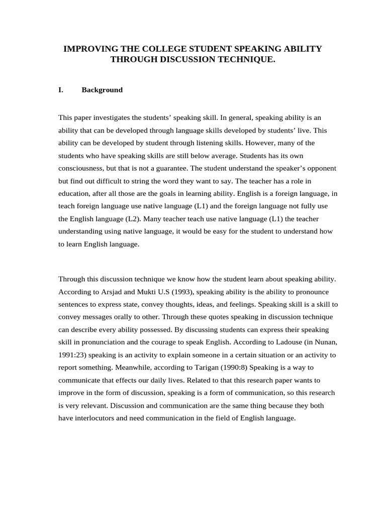 Improving The College Student Speaking Ability Through Discussion ...