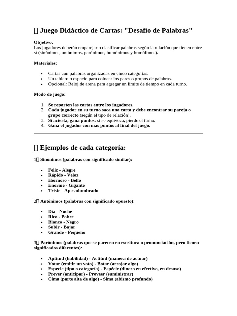 ? Juego Didáctico de Cartas (Taller Desarrollo Curricular) | PDF ...