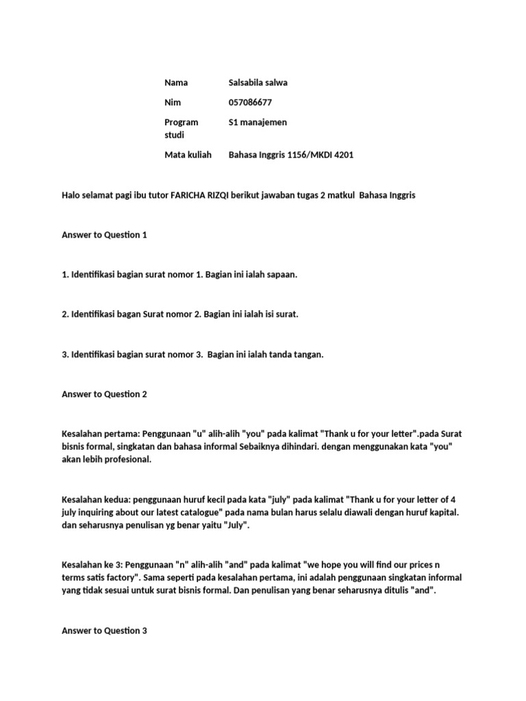 Jawaban Tugas 2 Bahasa Inggris | PDF