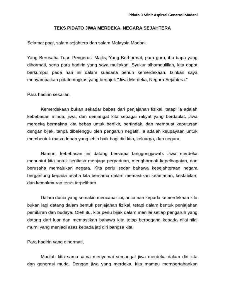 Jiwa Merdeka untuk Negara Sejahtera | PDF
