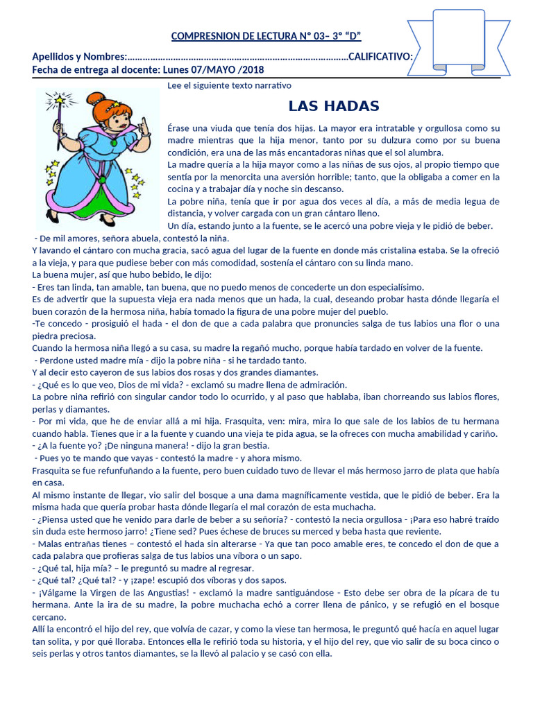 Análisis de "Las Hadas": Comprensión Lectora | PDF