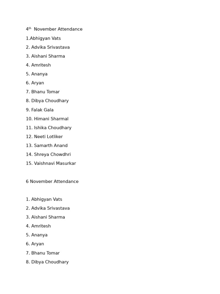 Attendance Records for Nov 4-6 | PDF