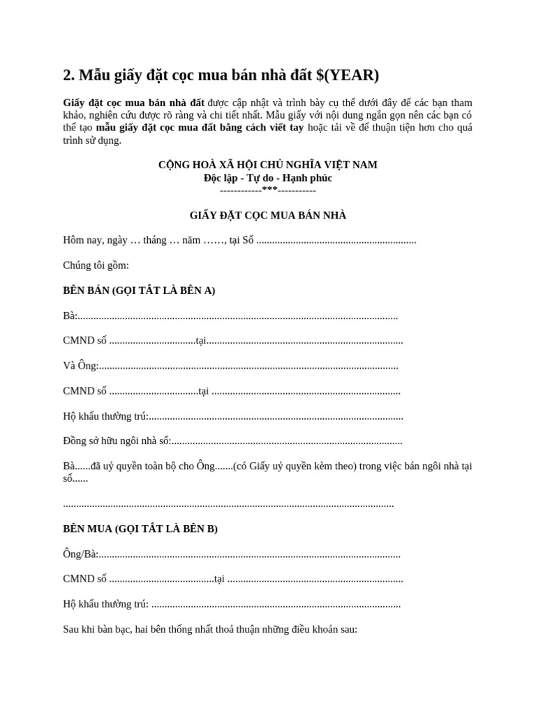 Giay Dat Coc Mua Ban Nha | PDF
