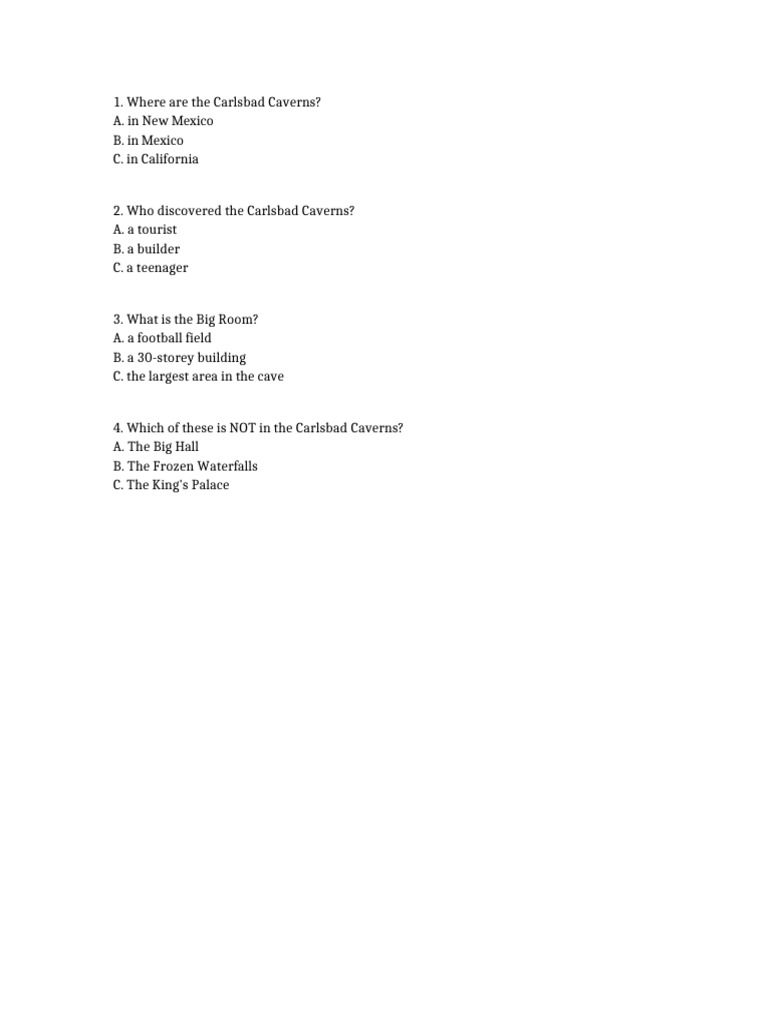 Carlsbad Caverns Questions - Docx G5F3 | PDF