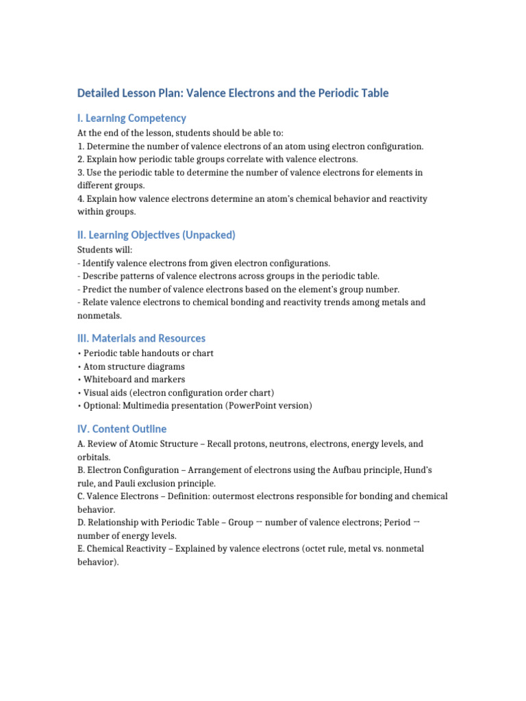 Valence Electrons and Periodic Table Lesson | PDF | Electron ...