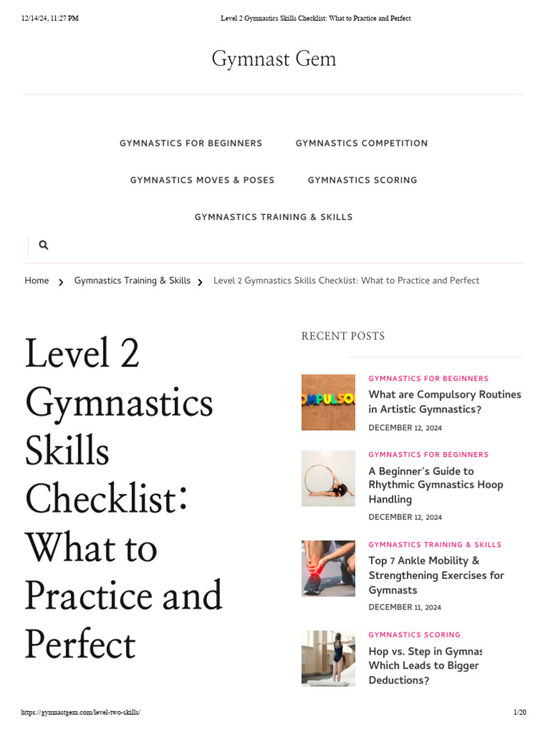 Level 2 Gymnastics Skills Checklist | PDF | Gymnastics
