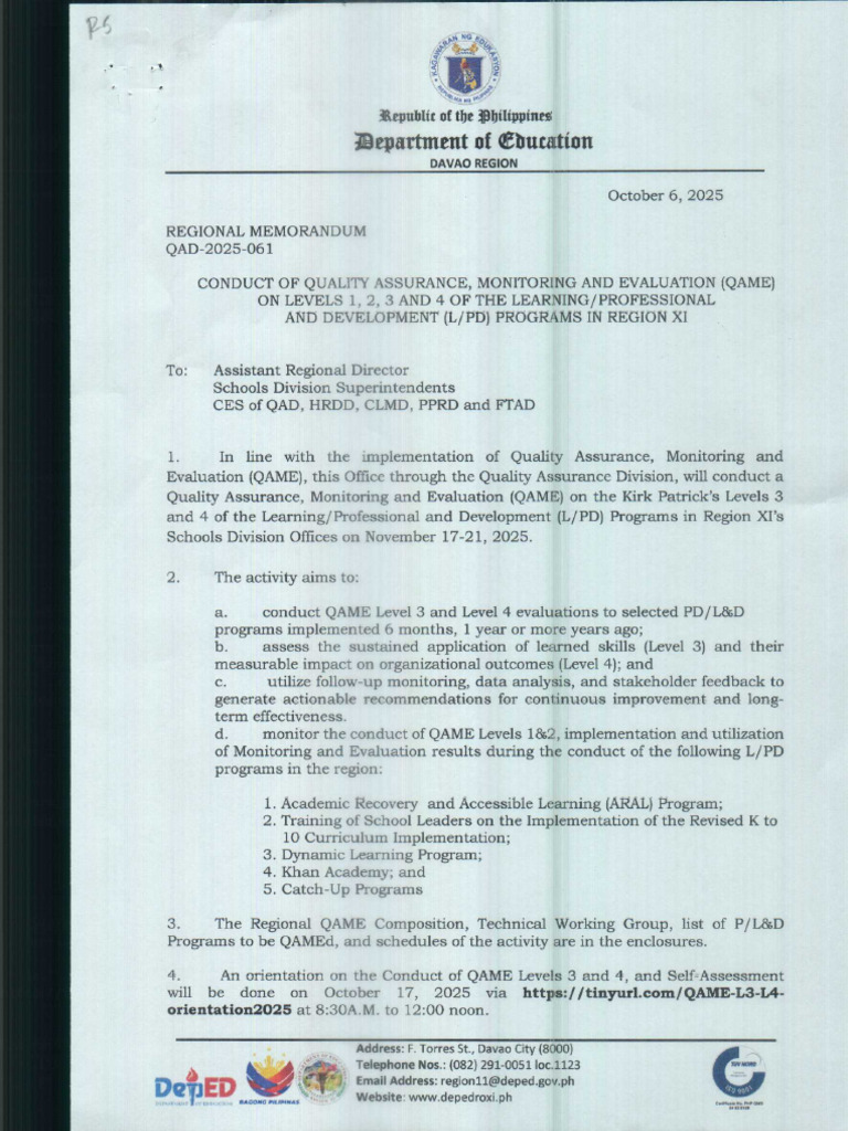 RM Qad 2005 061 Conduct of Quality Assurance Monitoring and Evaluation ...